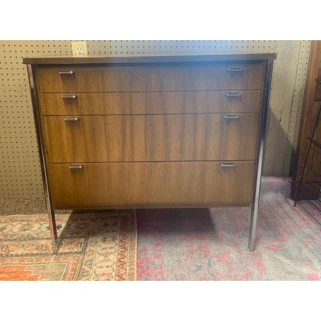 1960s Postmodern Medium Walnut and Chrome Petite 3 Drawer Chest of ...