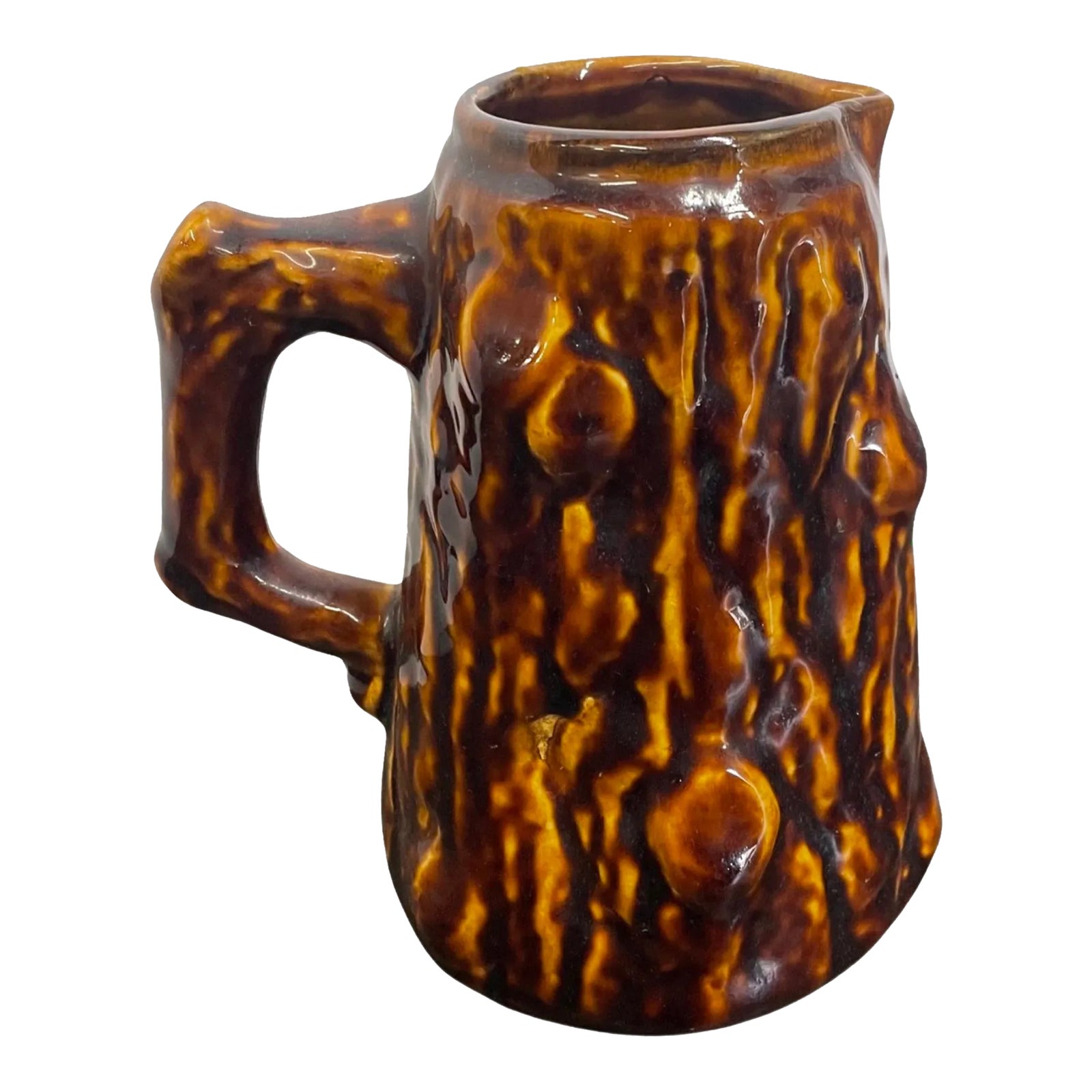 Antique Rustic Tree Trunk Ceramic Pitcher | Chairish