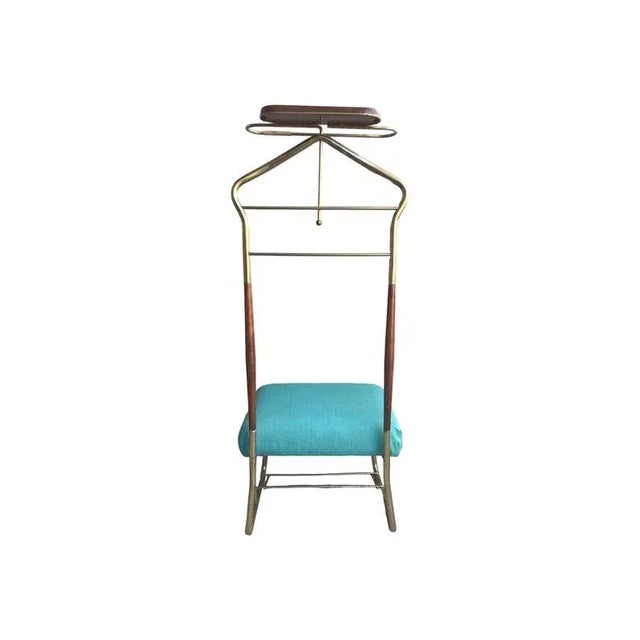 1950s Mid-Century Wood & Metal Valet Dressing Chair With Turquoise ...