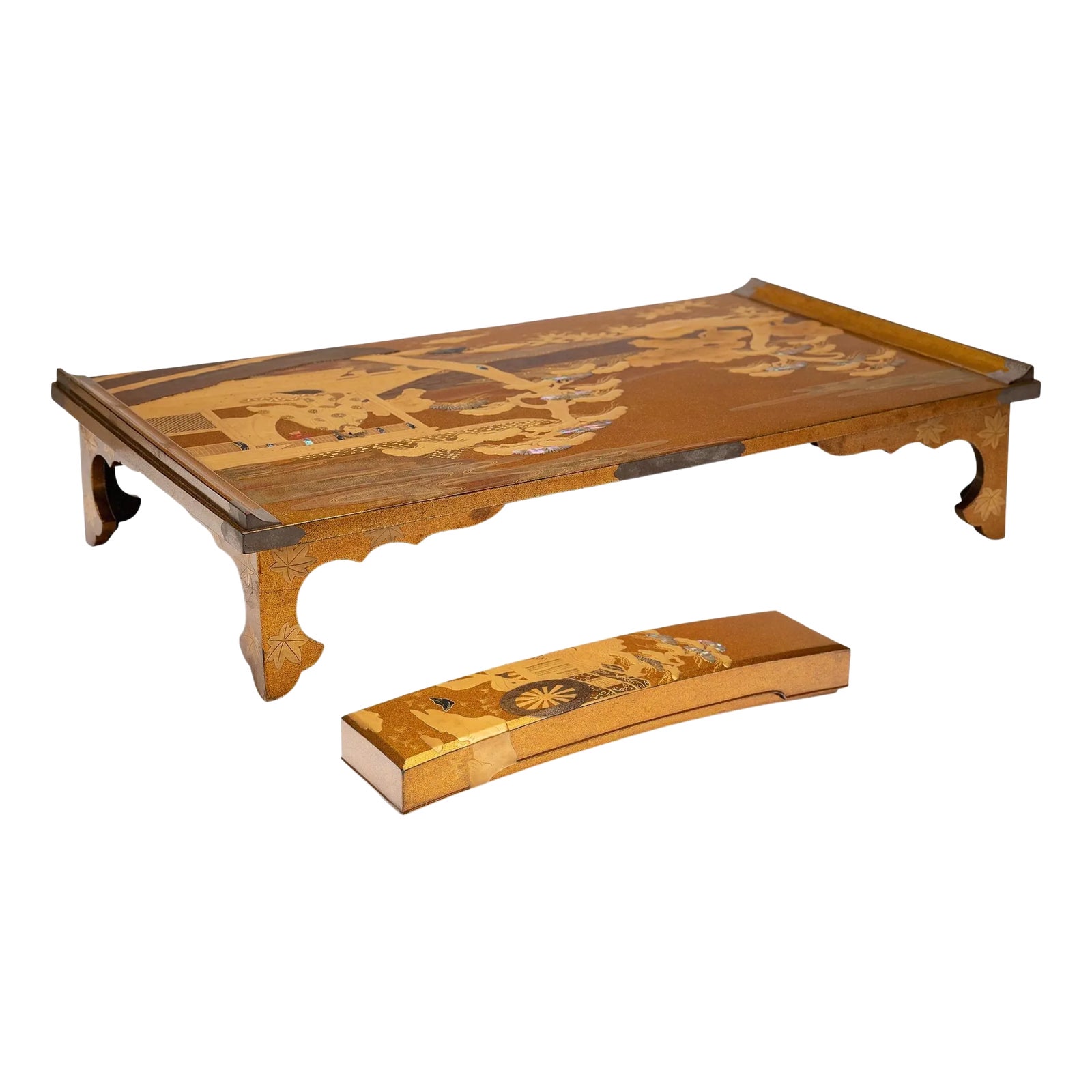 Japanese Meiji Gilt Lacquer Writing Desk & Poem Box - A Pair | Chairish