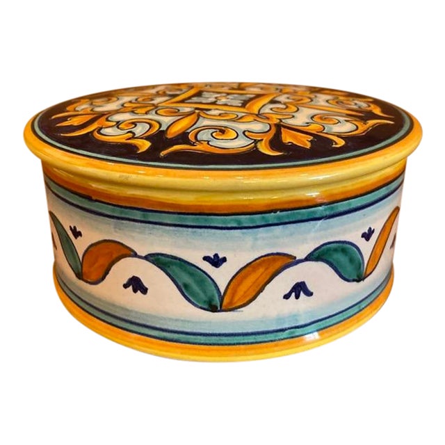 Late 20th Century Deruta Large Lidded Trinket Box, Hand Painted | Chairish