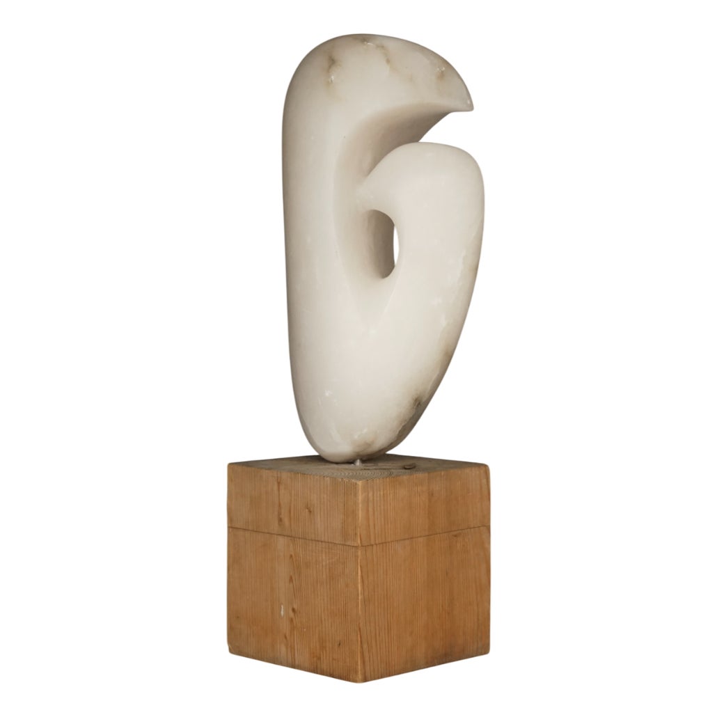 Large Abstract Sculpture, 1970s, Alabaster with Pine Base | Chairish