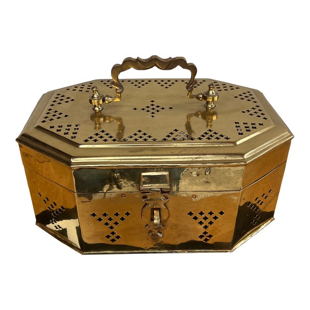 Mid 20th Century Oversized Polished Brass Octagonal Cricket Box | Chairish