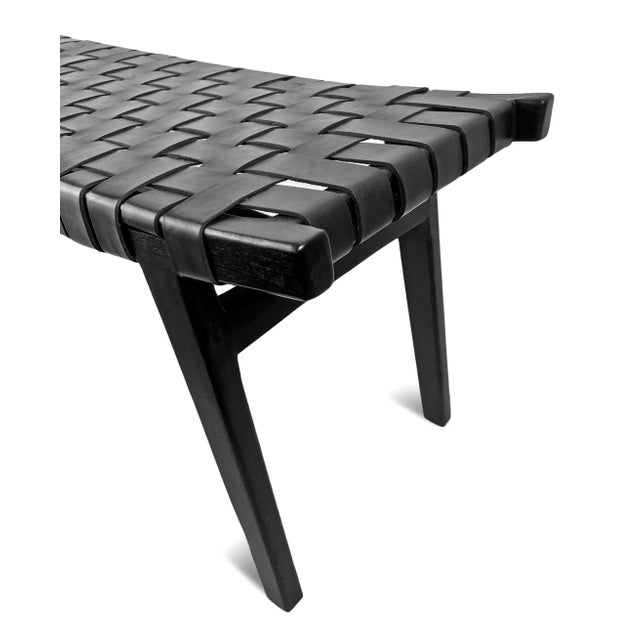 Black Leather Strap Bench | Chairish