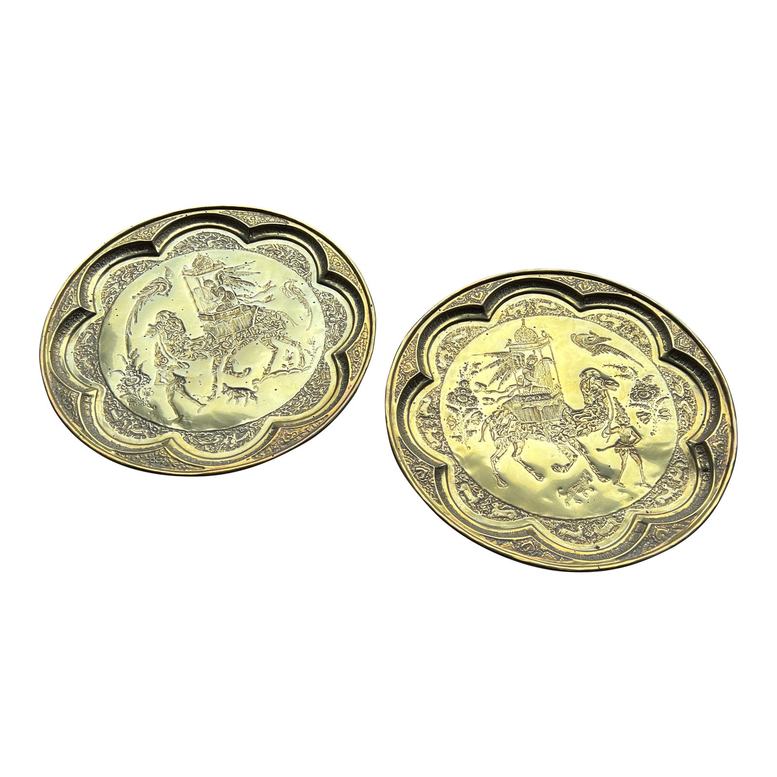 Vintage Brass Harp and Camel Plates Hanging- a Pair | Chairish