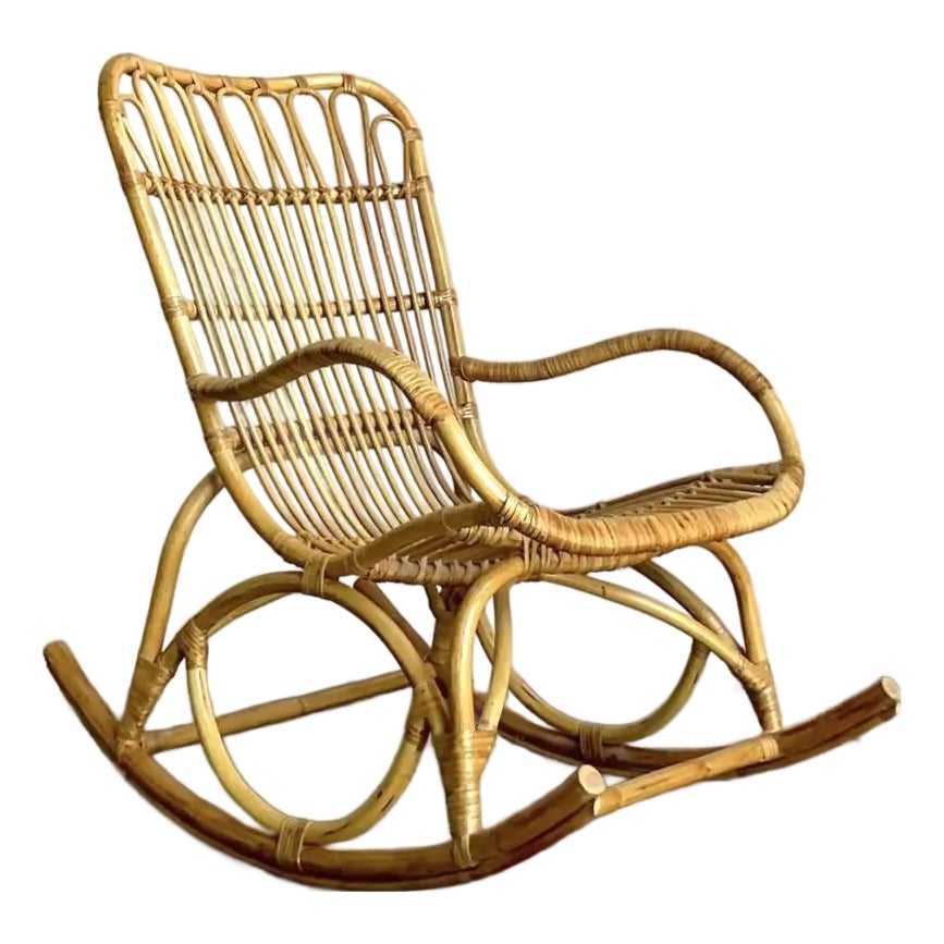 Vintage Boho Loop Rattan Rocking Chair | Chairish