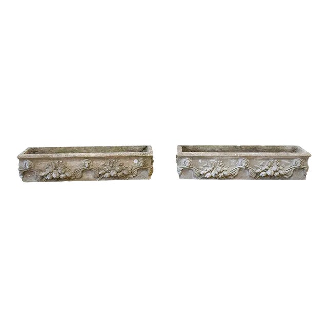 A Pair of English Concrete Rectangular Planters | Chairish