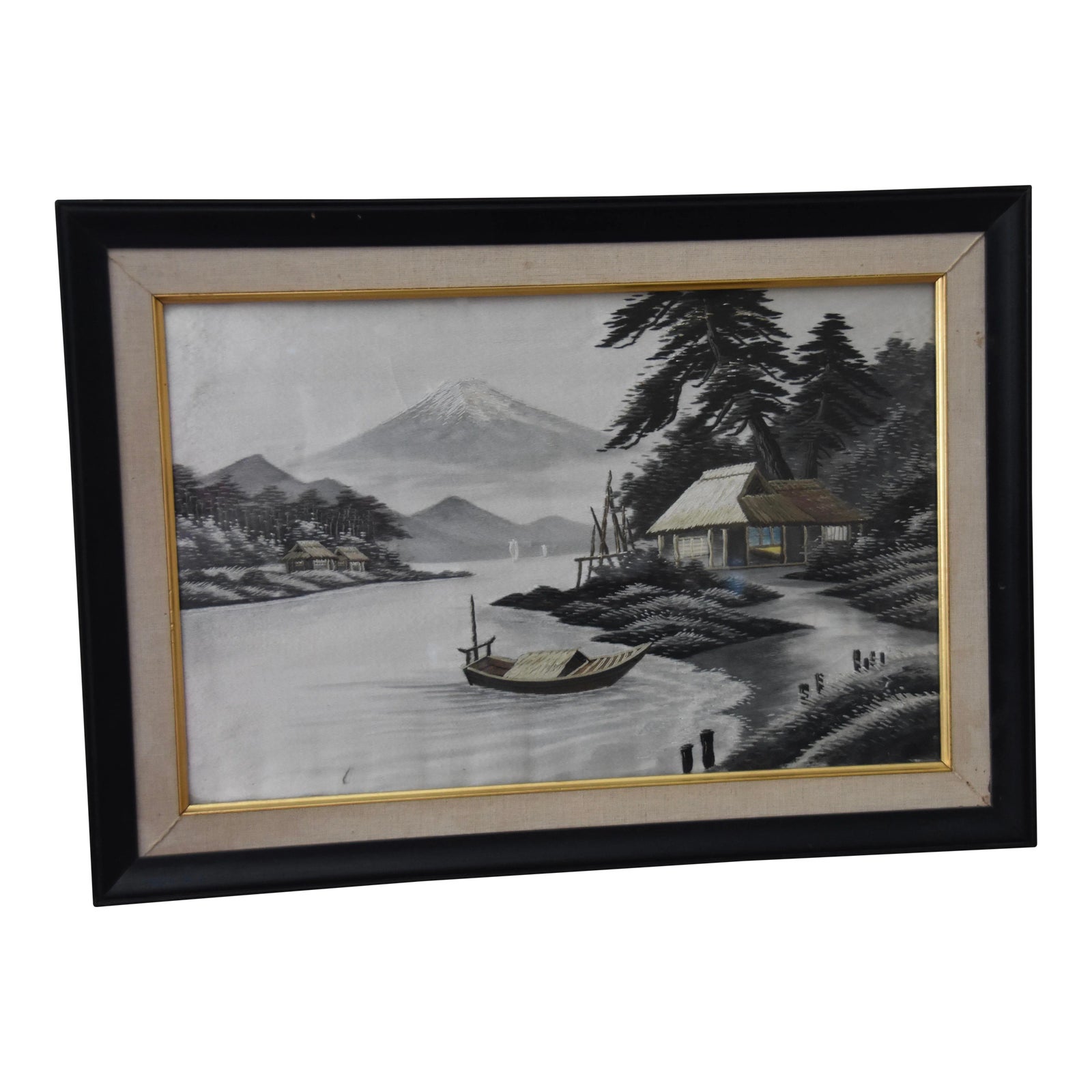 Japanese Silk Embroidery Framed Textile Art | Chairish