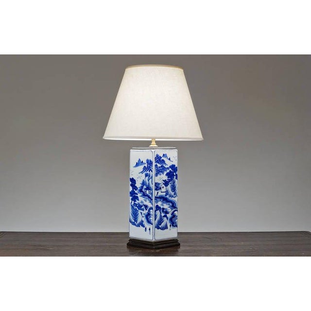 Rectangular Blue and White Porcelain Lamp | Chairish