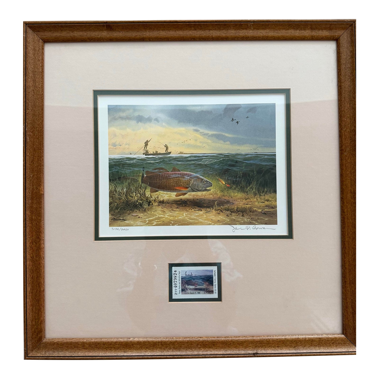 1980s Texas Saltwater Fish Print and Stamp, Framed | Chairish