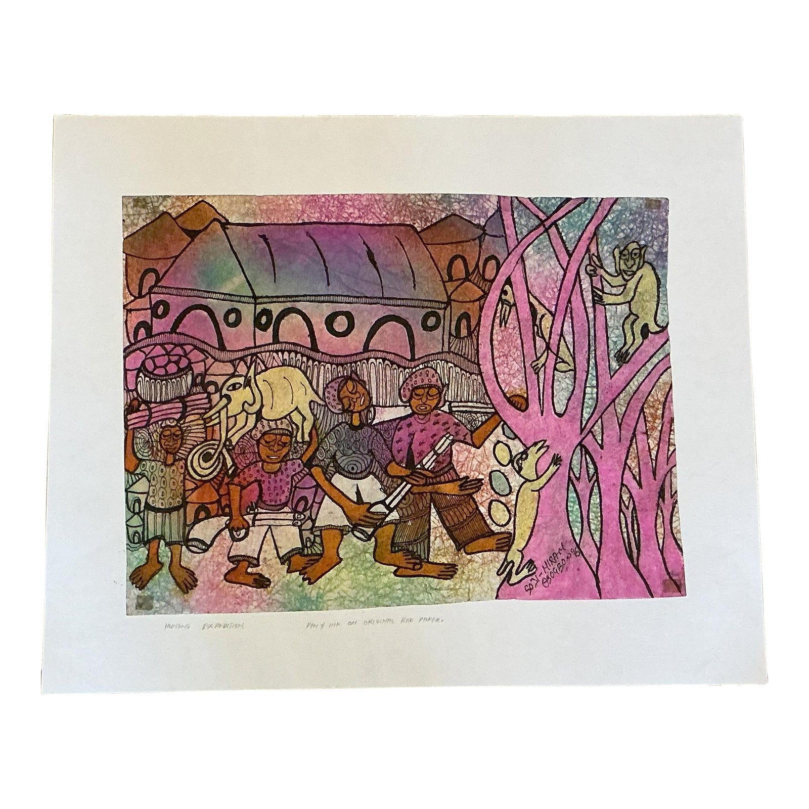 Hunting Expedition, Artist Soji Niran, Pen and Ink on Rice Paper ...