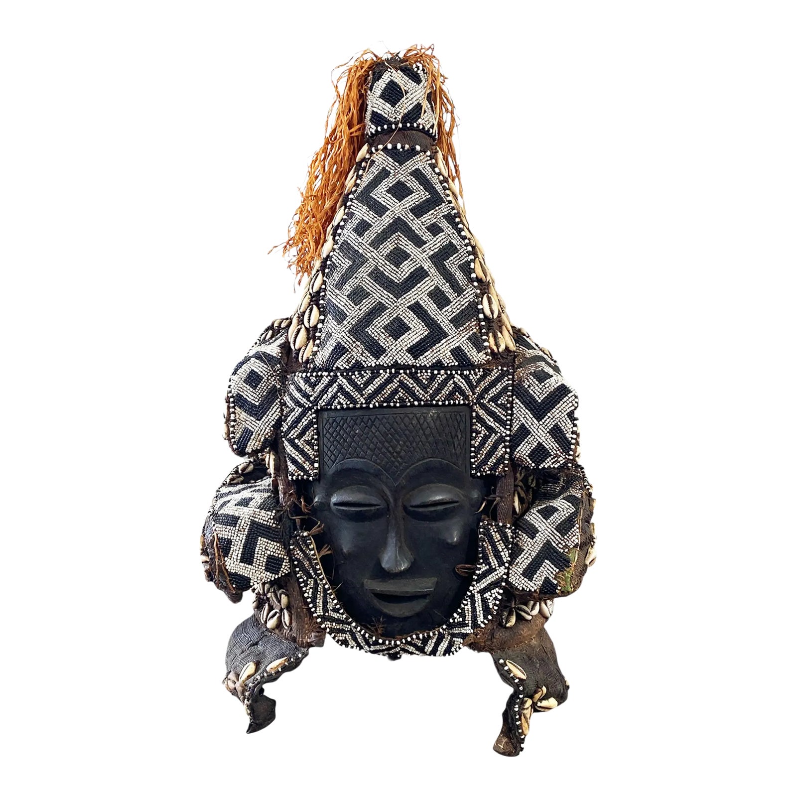 Vintage Large African Tribal Kuba Royal Head Mask/Helmet Congo 22" H ...