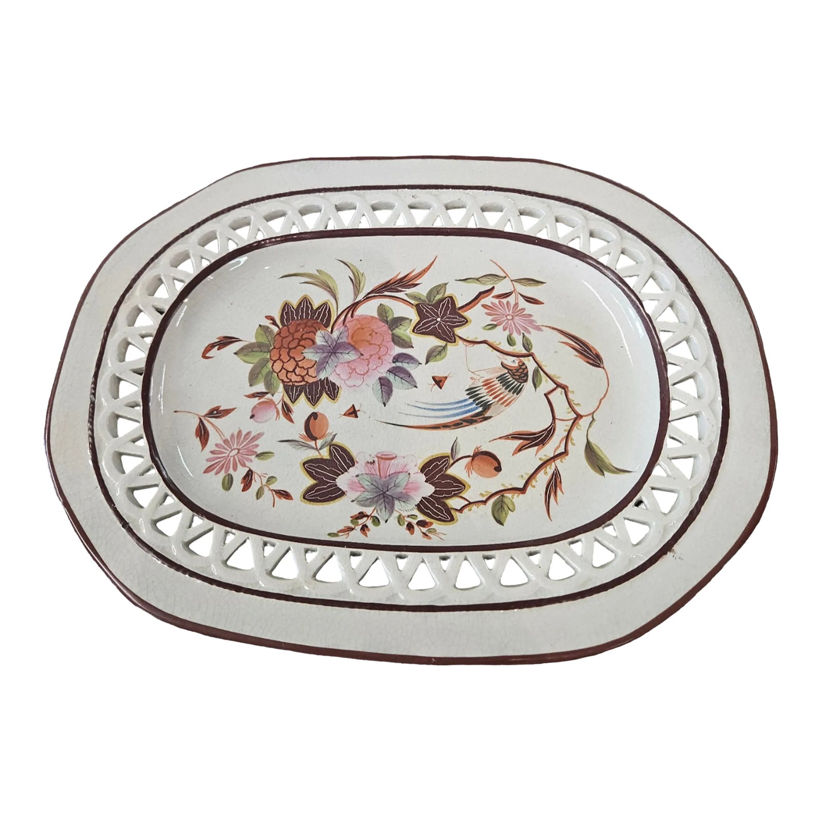 Mid 19th Century Reticulated Creamware Platter | Chairish