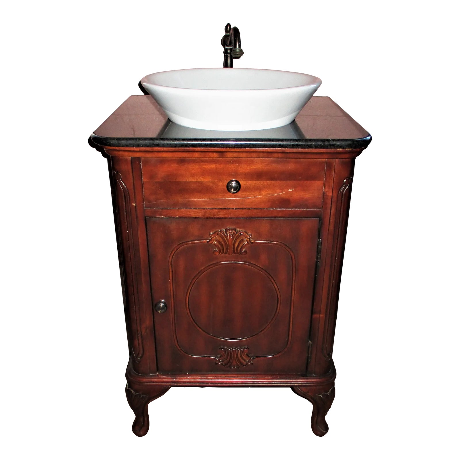 2000s Mahogany Ornate Bathroom Vanity Cabinet With Granite Top With ...