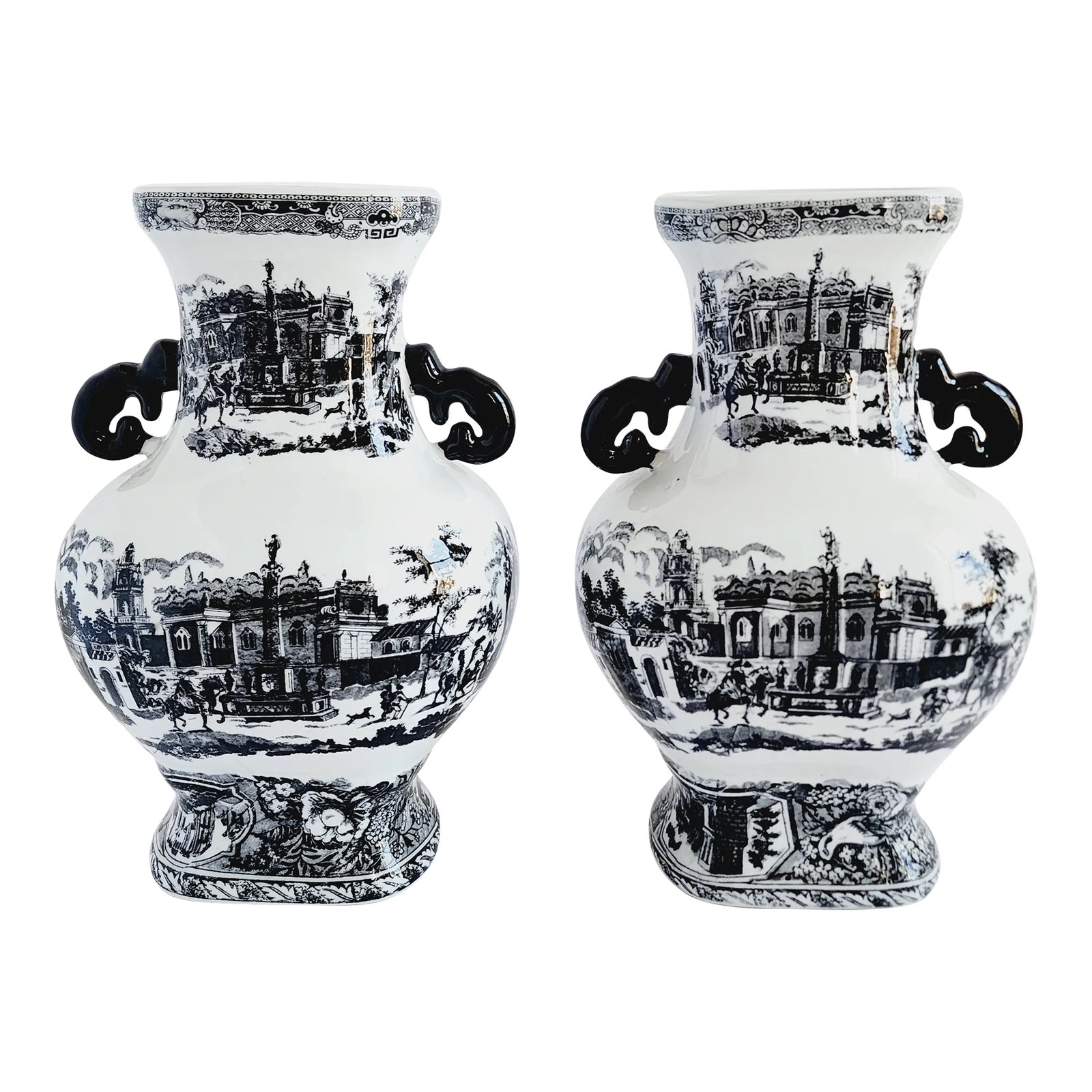 Victoria Ware Black & White Ironstone Vases-A Pair | Chairish