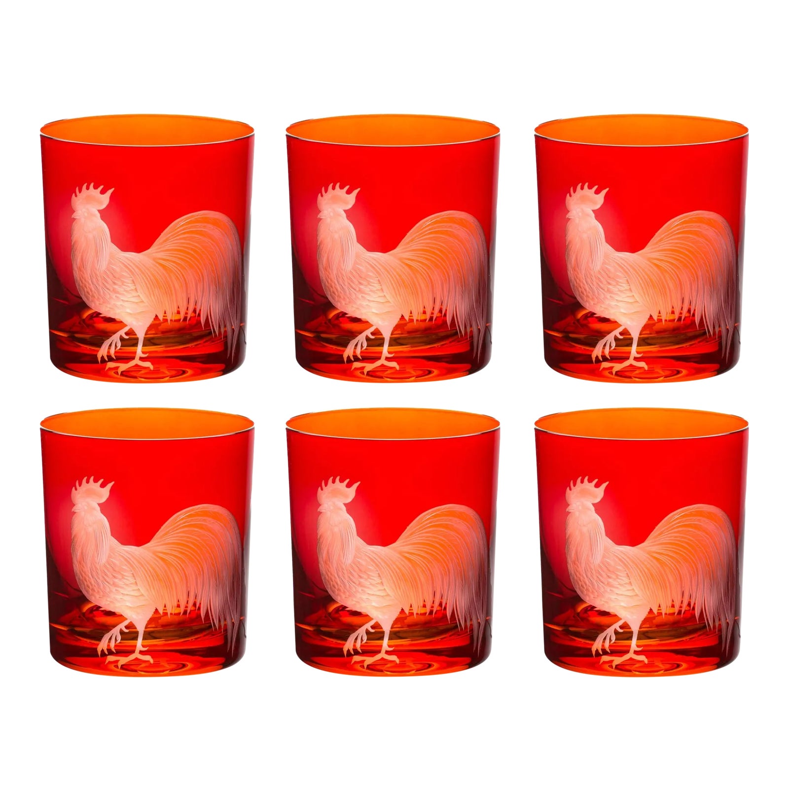 ARTEL Barnyard Collection Farm Rooster Double Old Fashioned Glasses ...