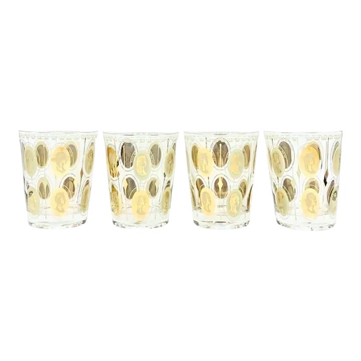 Vintage Set of 4 Mid-Century Gold Royal Lady Portrait Cocktail Rocks ...