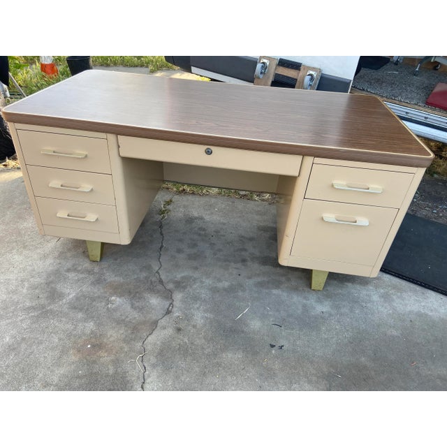 1960s Cole Steel Vintage Mid Century Modern Metal Tanker Desk | Chairish