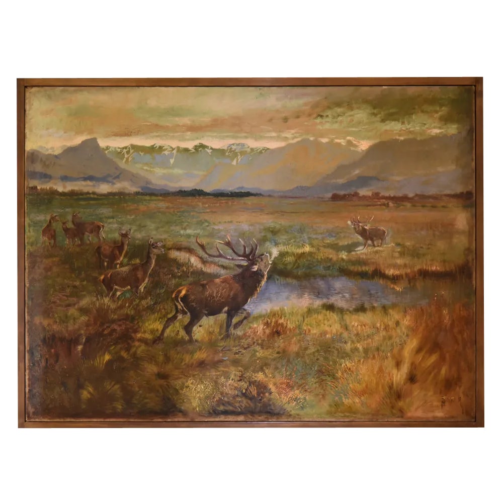 Alfred Singer, Landscape with Deer, 1917, Oil on Canvas | Chairish