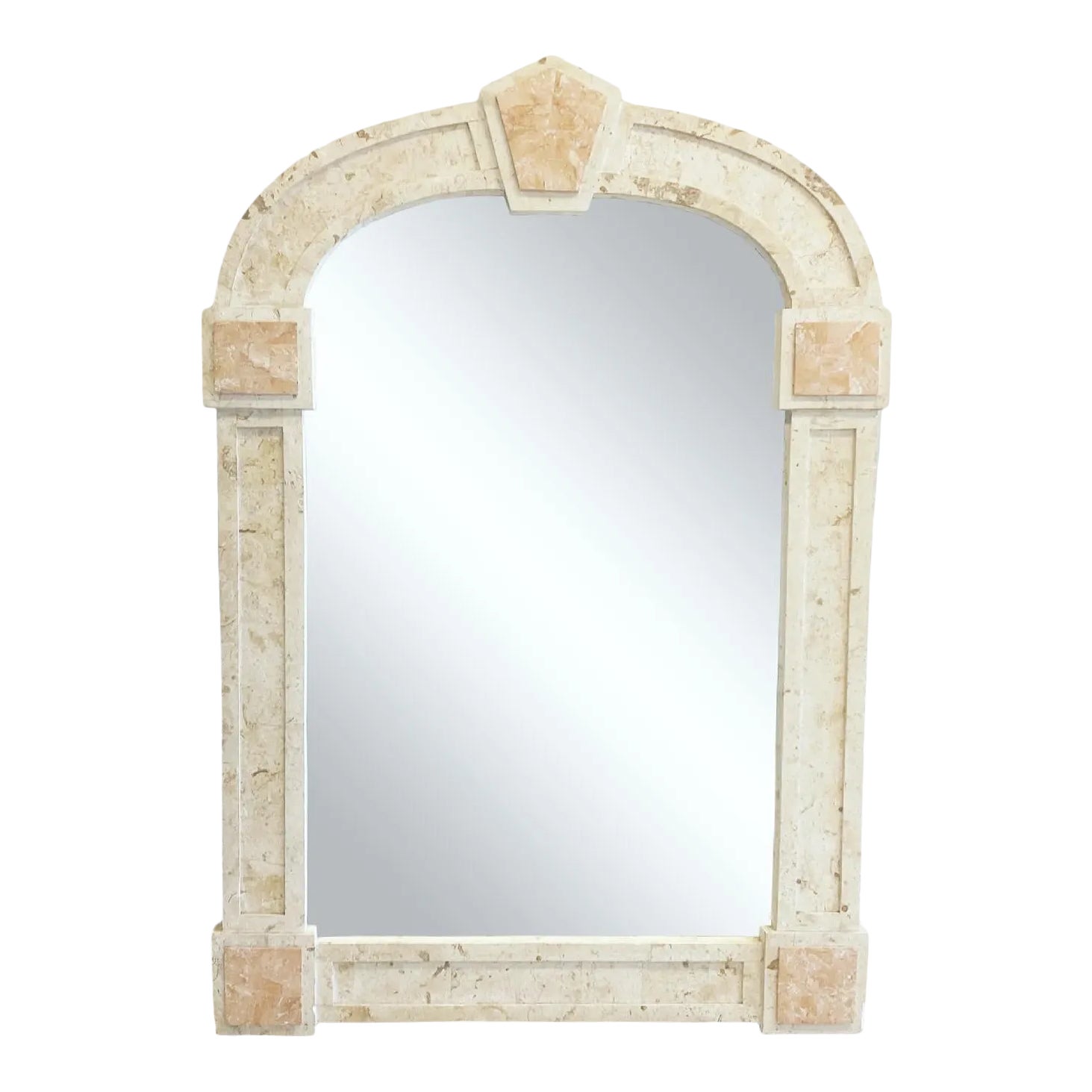 Postmodern Travertine and Inlaid Blush Marble Mirror | Chairish