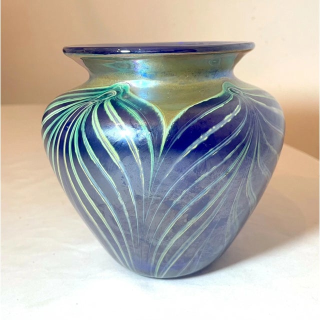 Vintage Hand Blown Fellerman 86 Pulled Feather Signed Blue Studio Glass ...