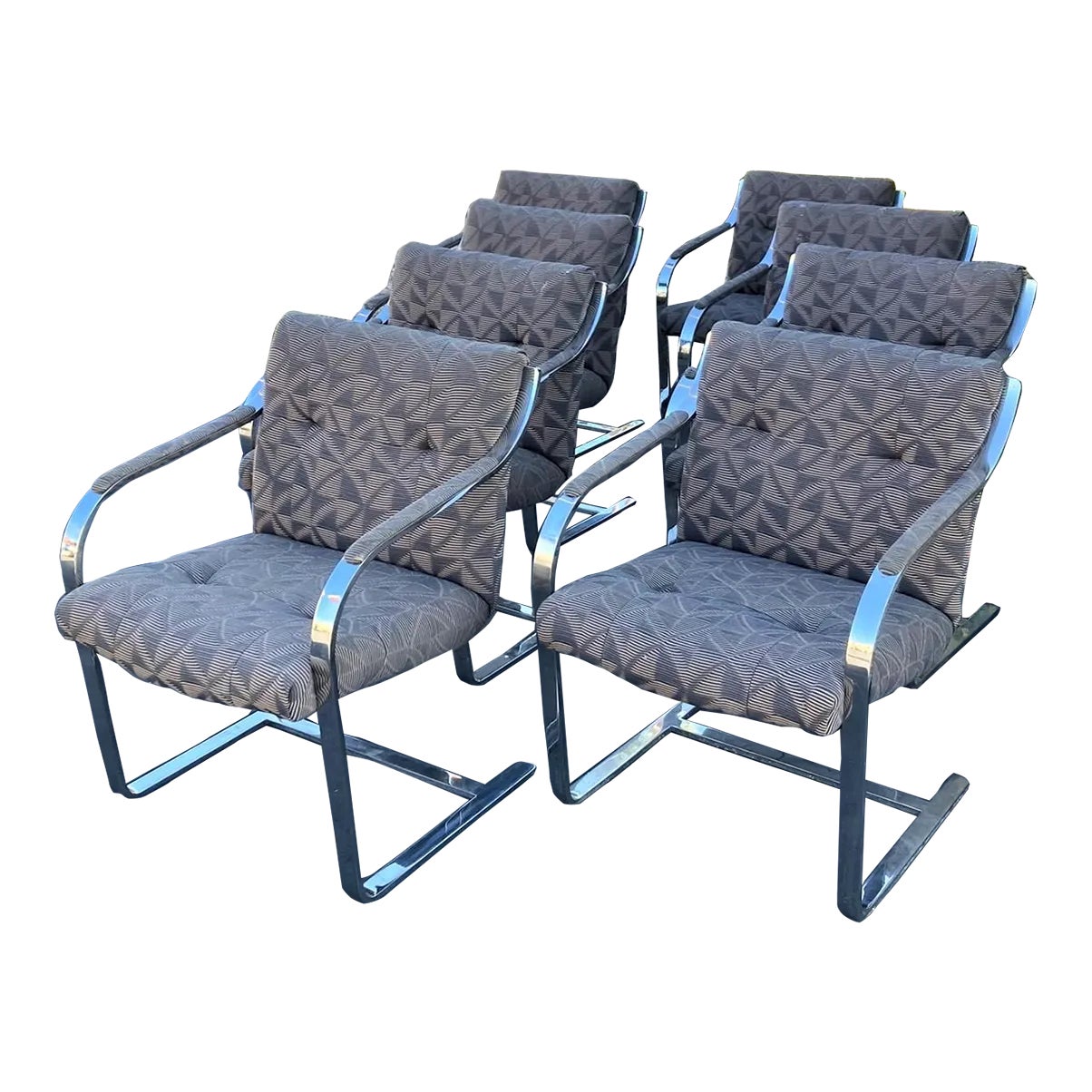 1980s Brueton "Profile" Stainless Steel Arm Chairs- Set of 8 | Chairish