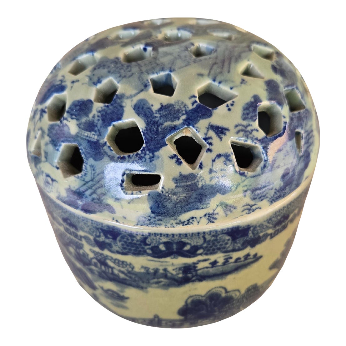 Vintage Victoria Ware Ironstone Blue Flow and Celadon Vase With Pierced ...