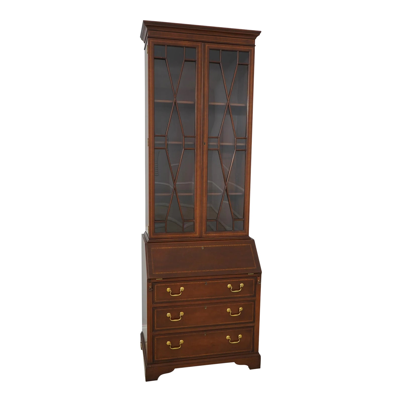 Kittinger Narrow 2 Door Inlaid Mahogany Secretary Desk | Chairish