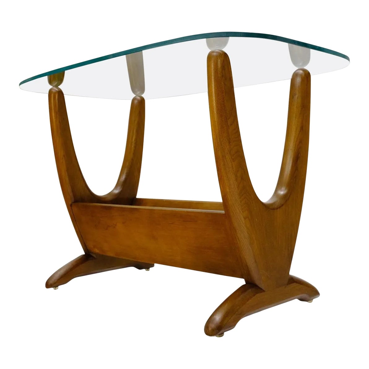 Mid-Century Modern Sculptural Wood & Glass Top End Side Table Stand ...