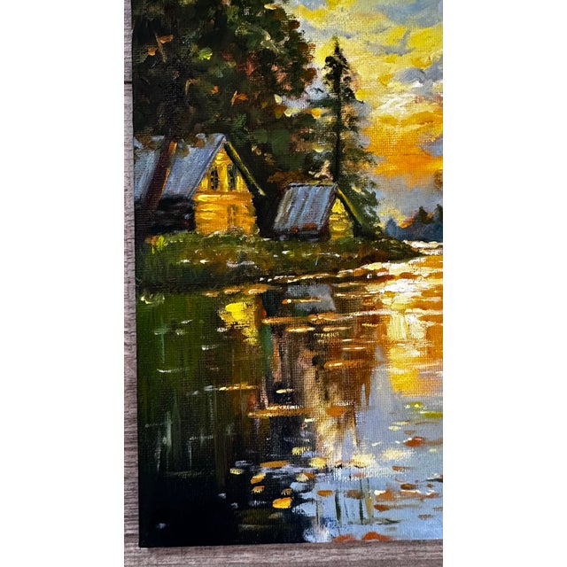 “Golden Hour by the Lake” – Original Framed Impressionist Landscape ...