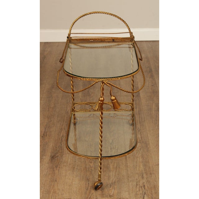 1960s Italian Hollywood Regency Gilt Metal Tassel Bar Cart | Chairish