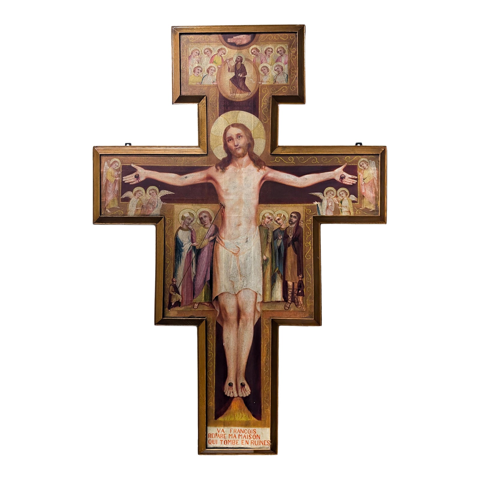Antique French Oil Painting San Damiano Crucifix Christ St. Francis of ...