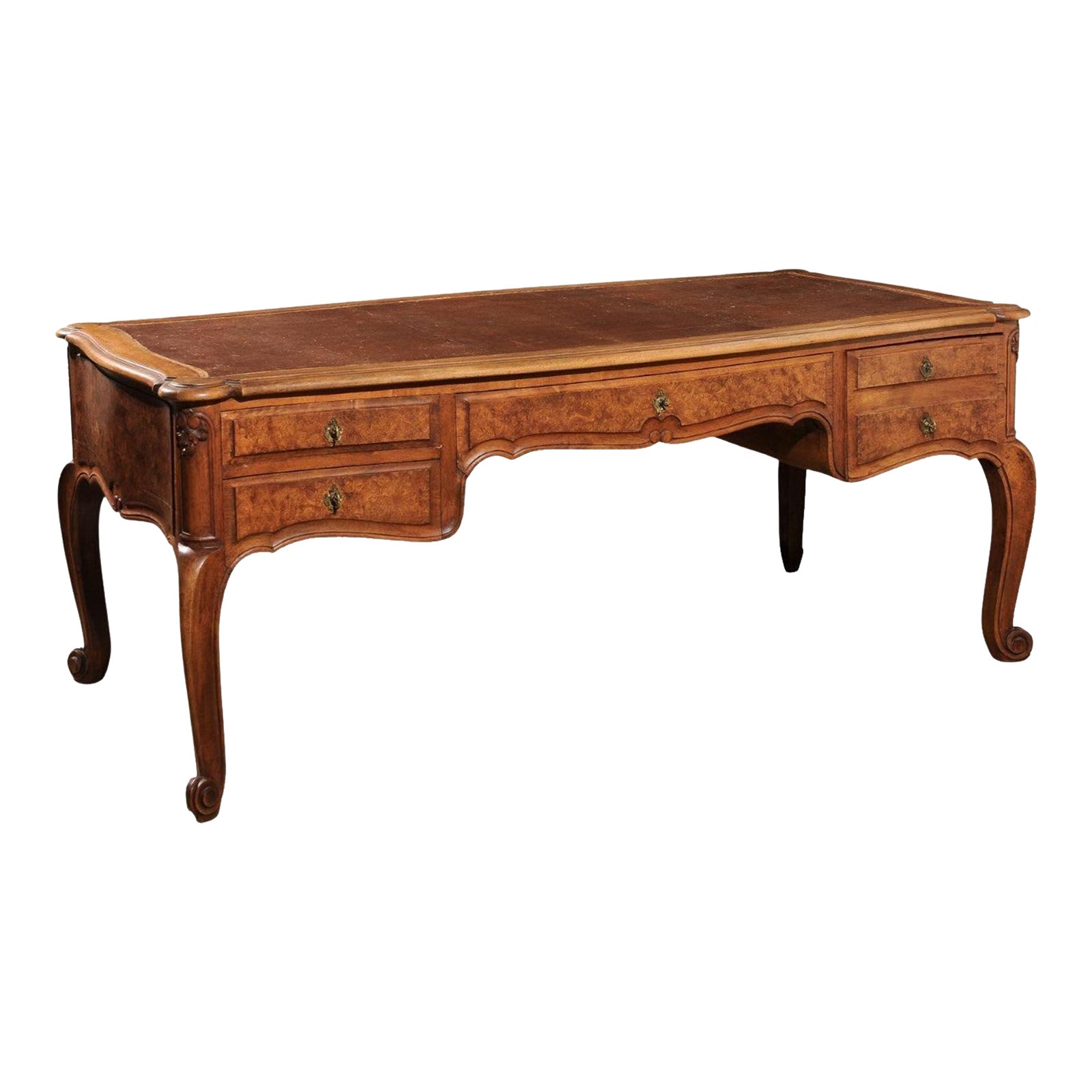 French Louis XV Style 19th Century Burr Walnut and Leather Top Four ...