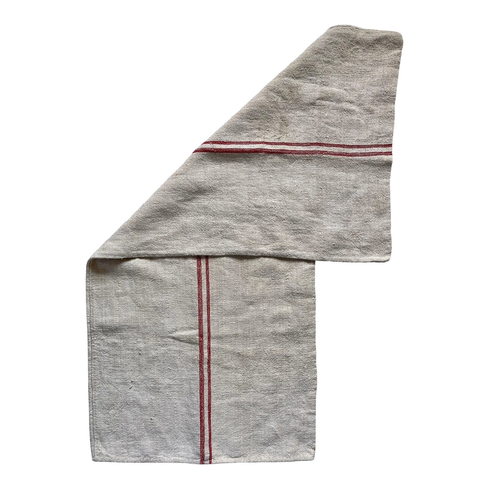 Antique French Heavy Linen Red Stripe Feed Sack - | Chairish