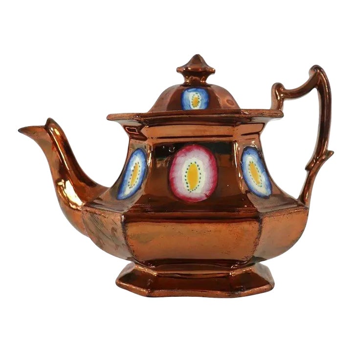 English Georgian Enamelled Copper Luster Teapot | Chairish