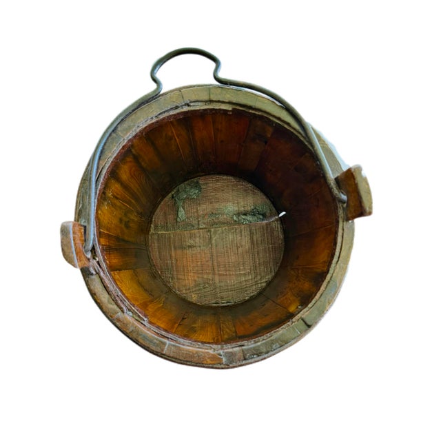 Antique Primitive Wooden Bucket With Wrought Iron Bands | Chairish