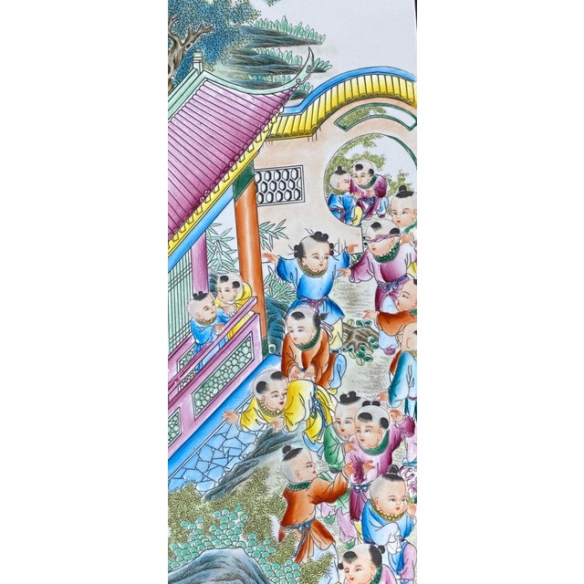 Lg Chinoiserie Famille Rose Porcelain Wood Panel 49.5" H | Chairish