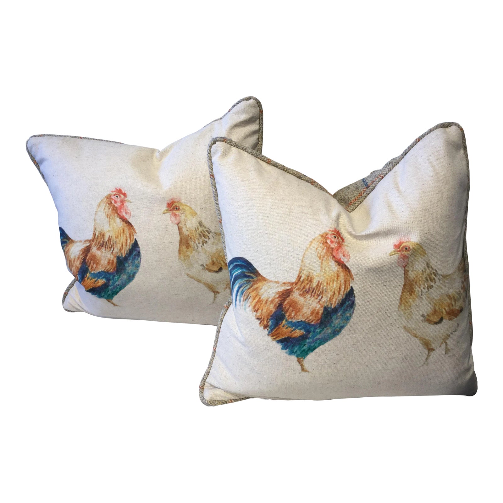 Country Chicken Pillows - a Pair | Chairish