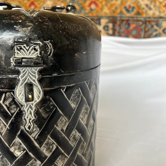 1990s Black Metal Container With Locking Lid and Handle | Chairish
