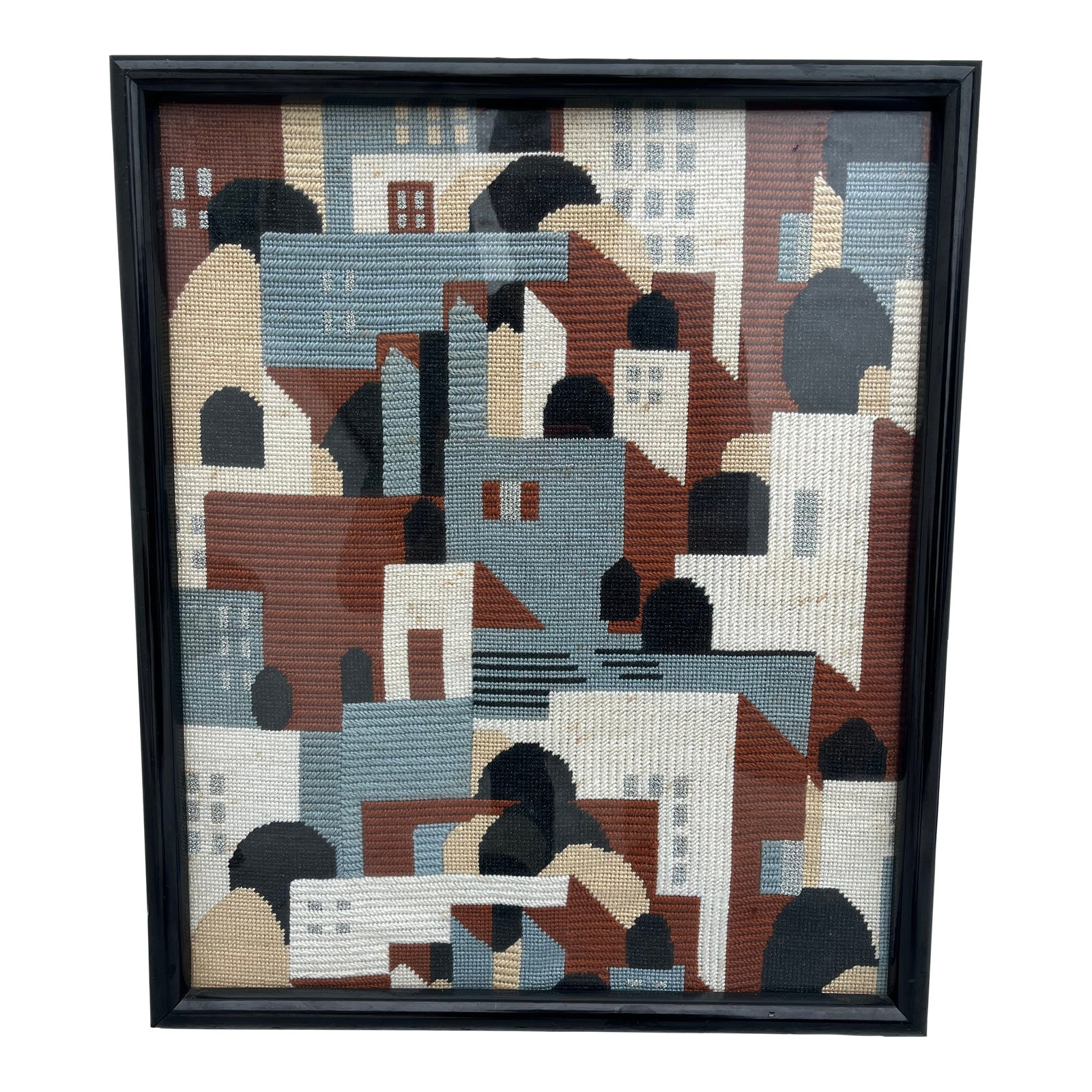 Vintage Henri Stephany Blue House Needlepoint Framed Finish Work Art ...