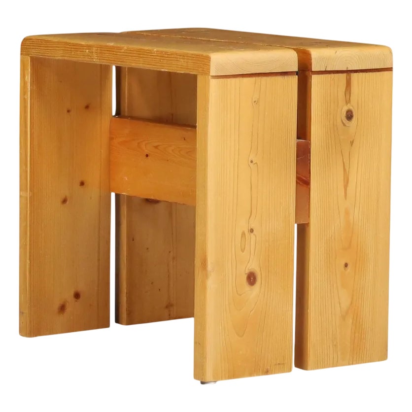 Mid-Century Pine Stool Ski Resort attributed to Charlotte Perriand for ...