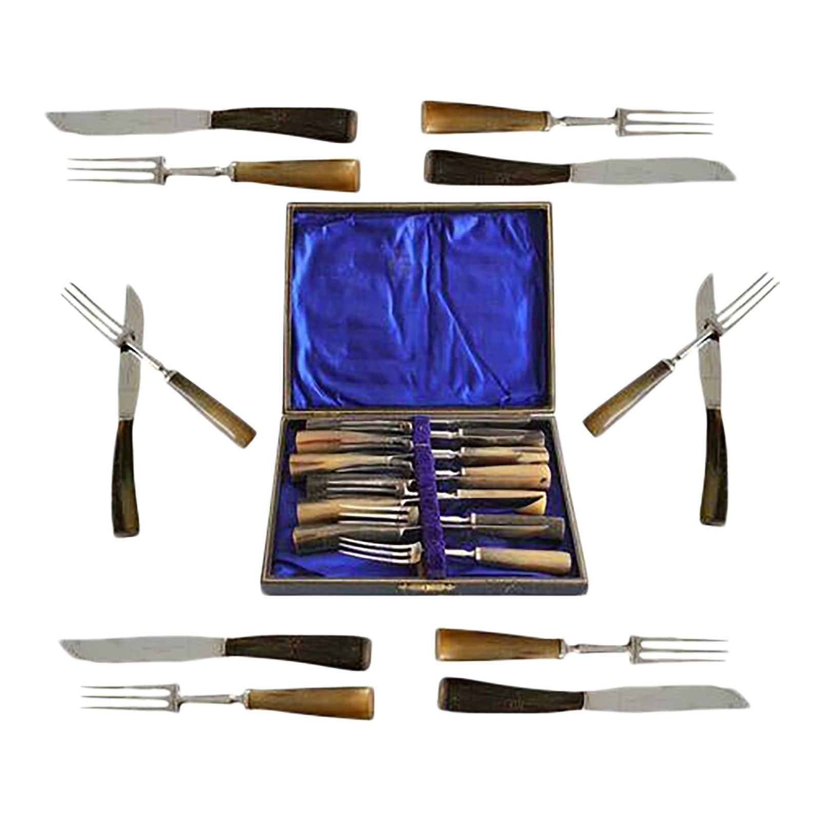 Early 1900s English Stag Horn Handled Steak Set | Chairish