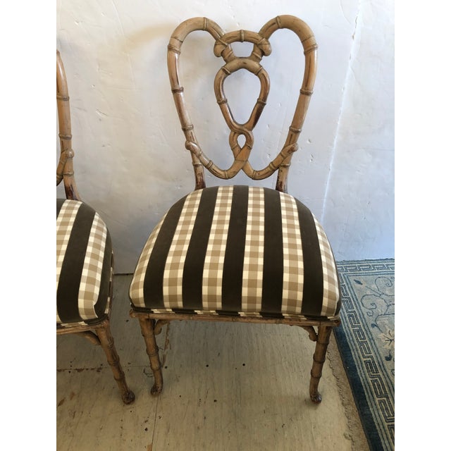 Vintage Pair of Bamboo and Upholstered Side Chairs | Chairish