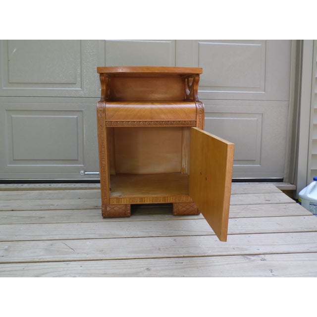 Vintage Walnut Art Deco Waterfall Nightstand End Table Cabinet Stand ...