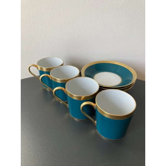 Early 20th Century French Porcelain Limoges Green and Gold Espresso ...