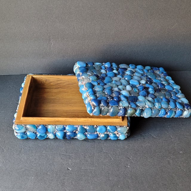 Mid 20th Century Large Vintage Blue Agate Stone Covered Decorative Box ...