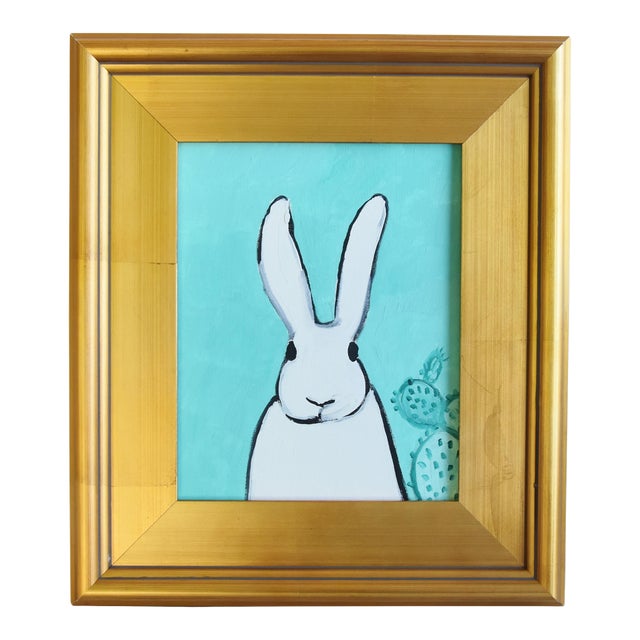 Folk Art Bunny Rabbit Hare Portrait Oil Painting W/ Antiqued Gold Wood ...
