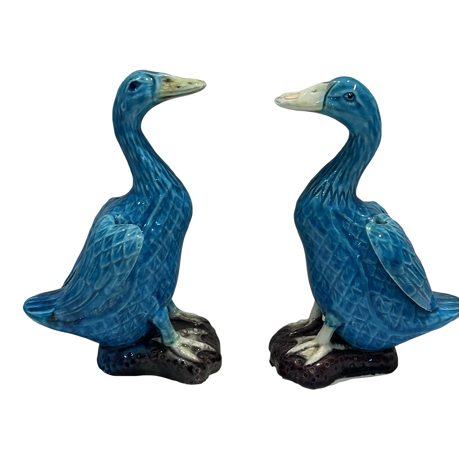Pair of Vintage 1950s Chinese Turquoise Cerulean Blue Porcelain Ducks ...