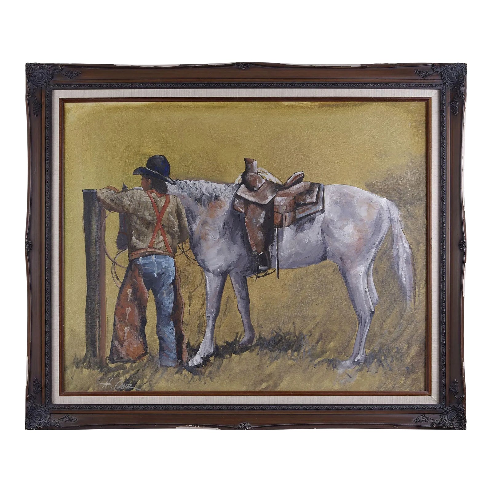 Vintage Howard Carr Hitching a Horse | Chairish