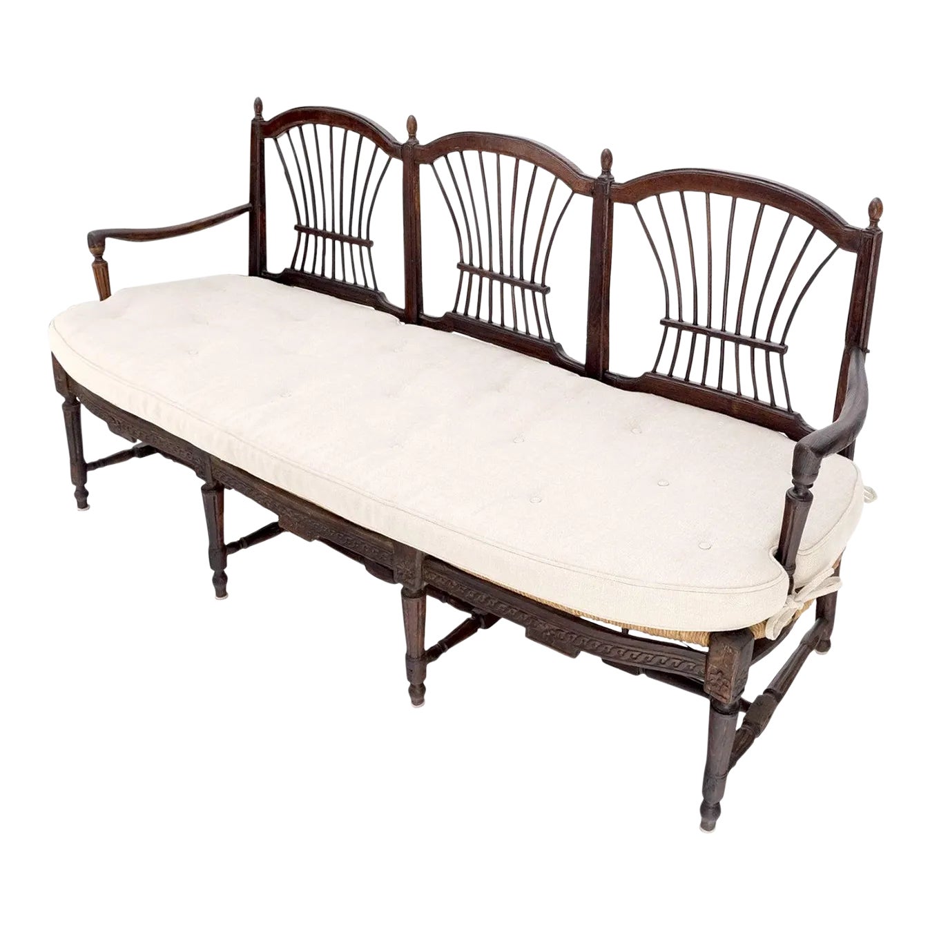 Antique Tripple Rush Seat Solid Linen Upholstery Cushion Bench Sattee ...